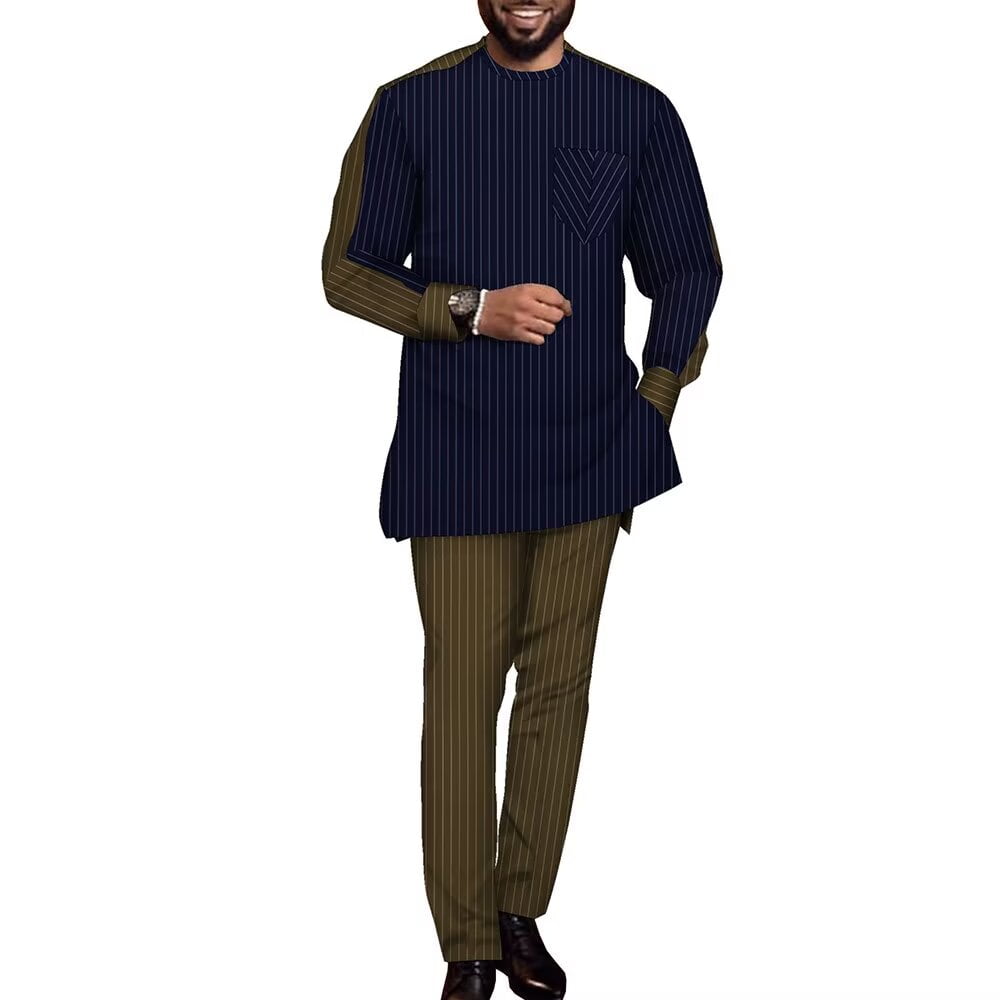 African Suit for Men Traditional Dashiki Stripe Blazer and Pants 2 ...