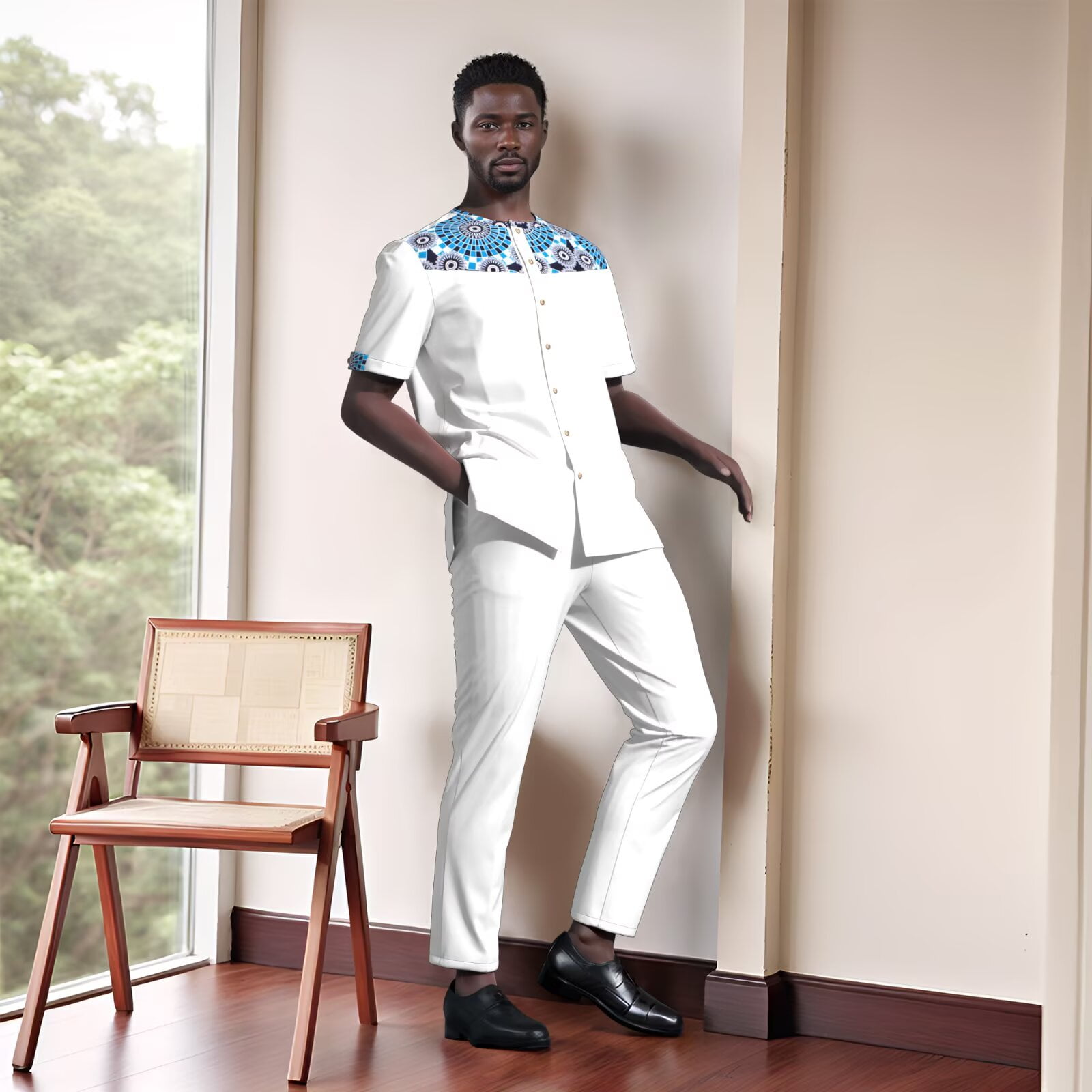 African Suits for Men Dashiki Wedding Outfits Short Sleeve Shirt and ...