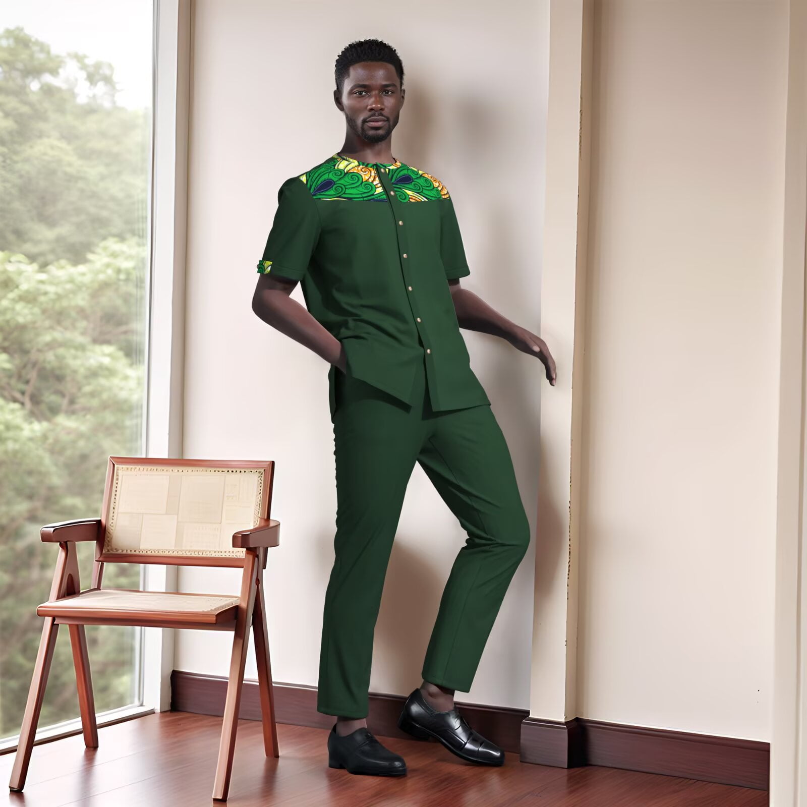 African Suits for Men Dashiki Wedding Outfits Short Sleeve Shirt and ...