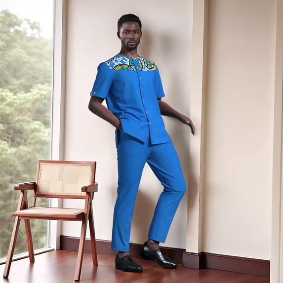 African Suits for Men Dashiki Wedding Outfits Short Sleeve Shirt and ...