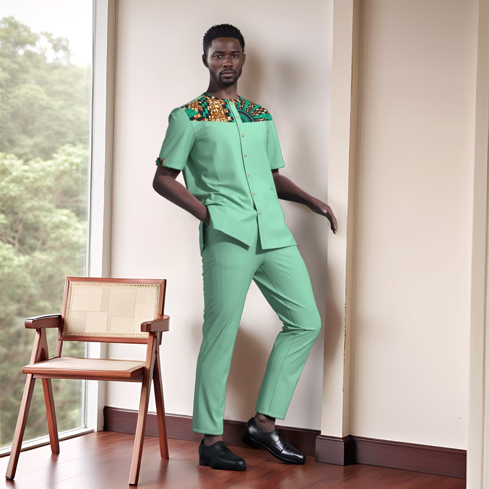 African Suits for Men Dashiki Wedding Outfits Short Sleeve Shirt and ...