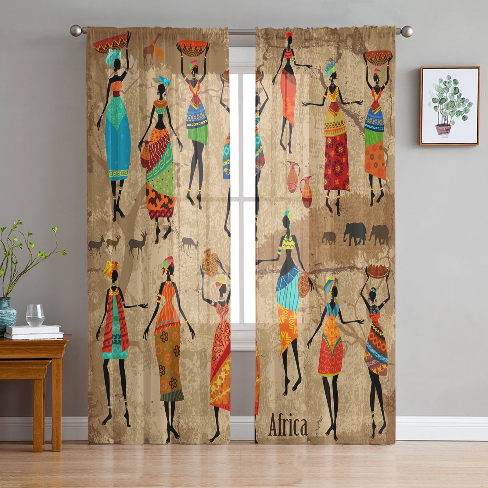 African Sunset Elephant Window Curtains Bedroom Modern Drape Sheer ...