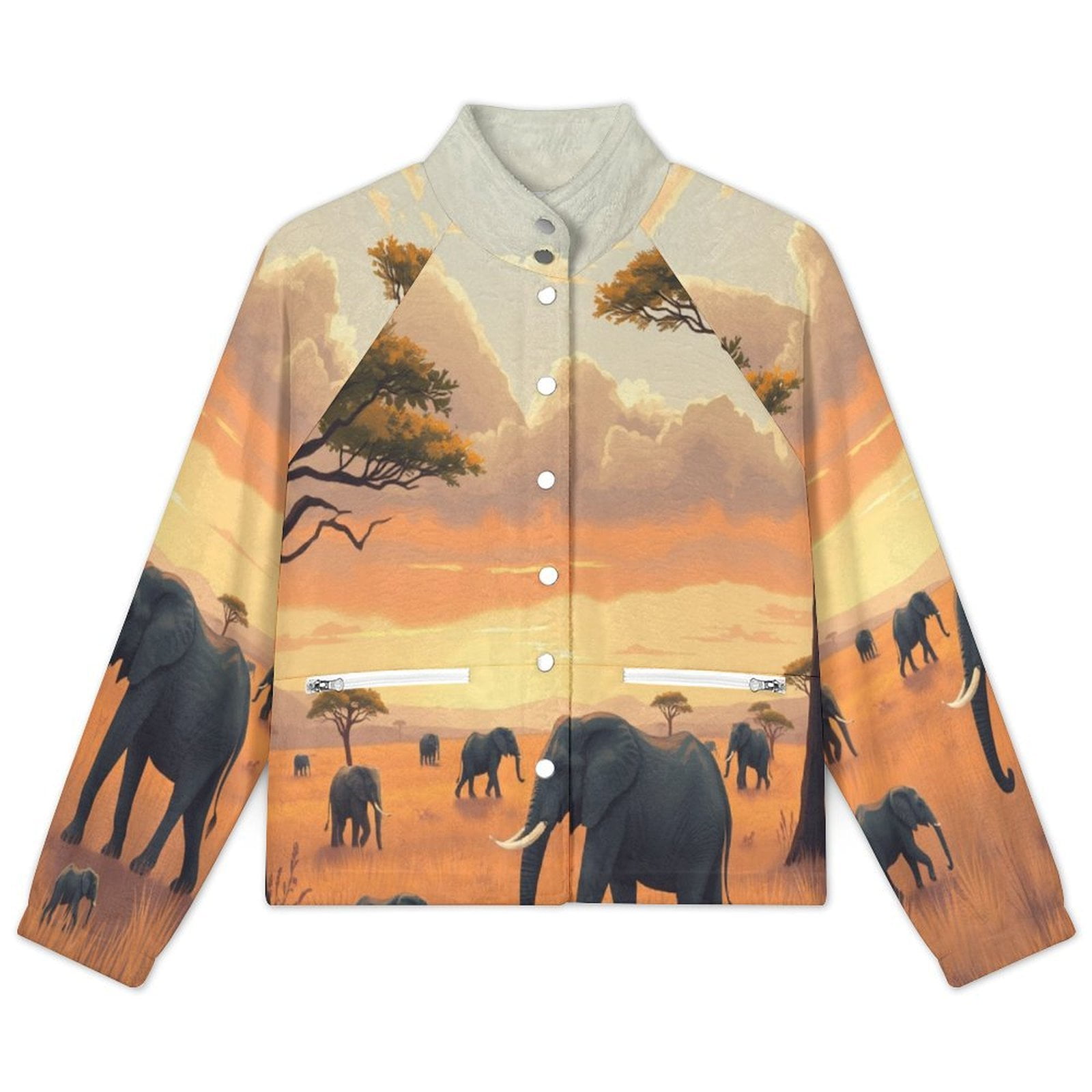 African Sunset Elephants Autumn Winter Jacket Women Coat Short Plush ...
