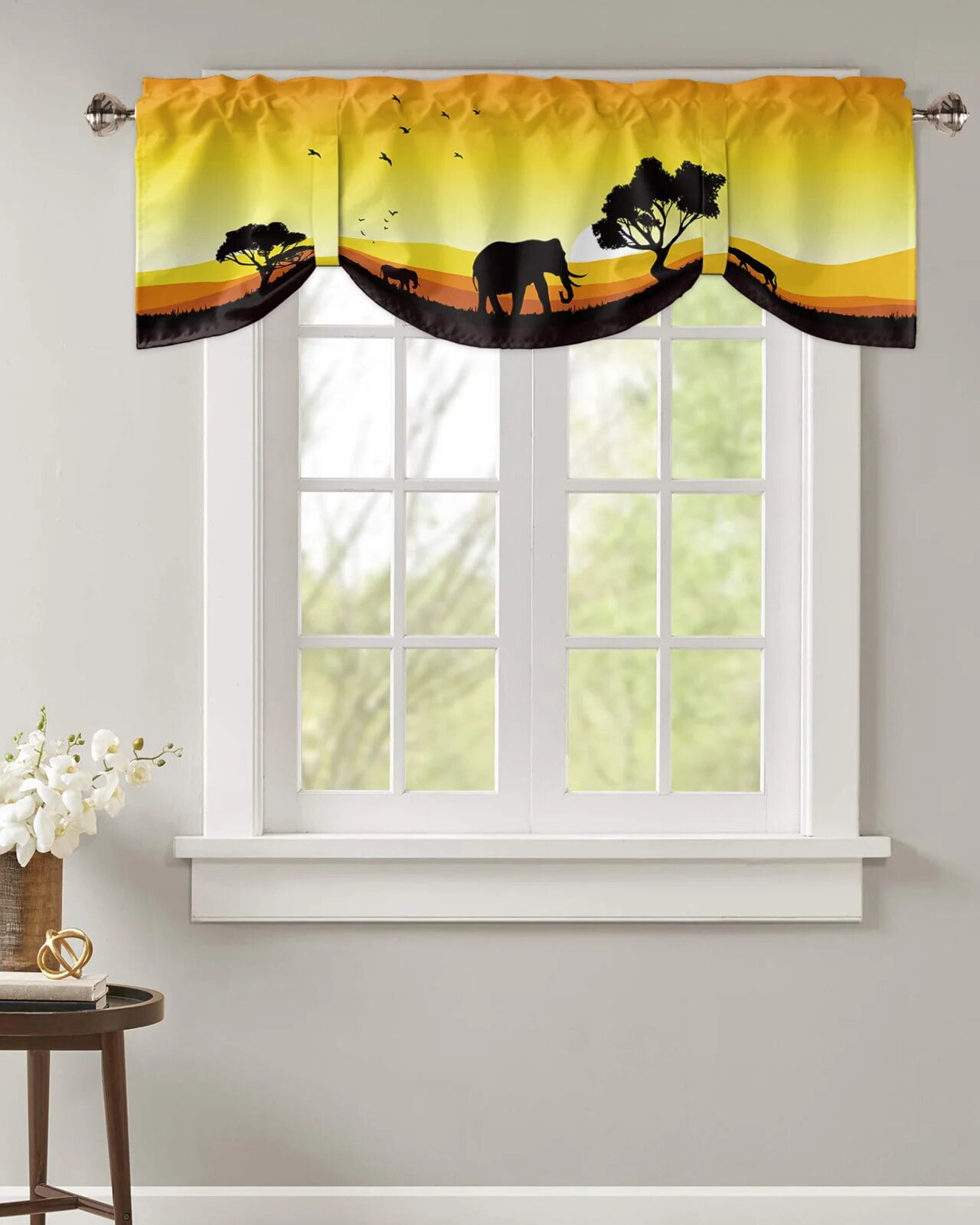 African Sunset Landscape Animal Elephant Window Valance Curtain Kitchen ...