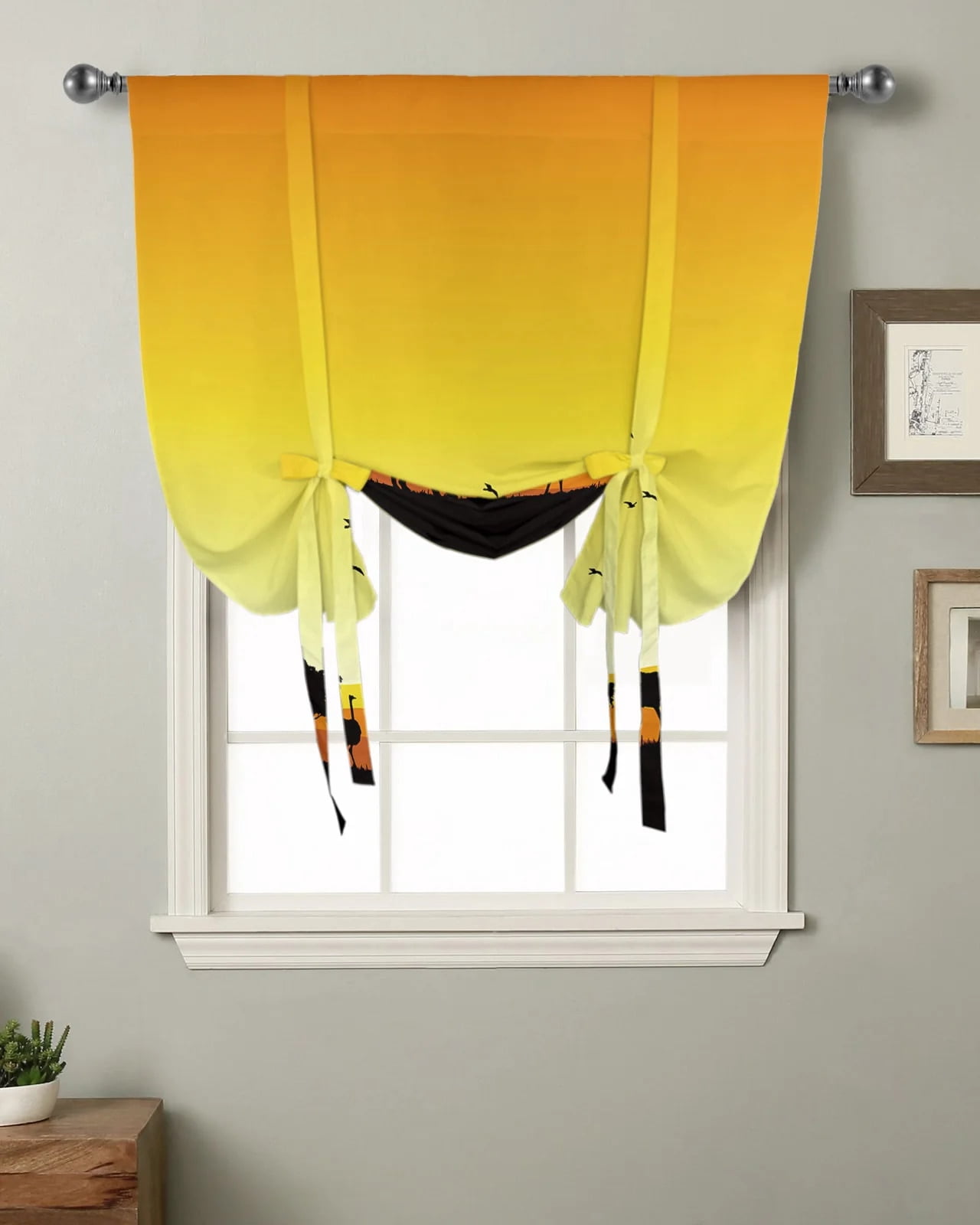African Sunset Landscape Ostrich Rhinoceros Kitchen Short Curtain Home ...
