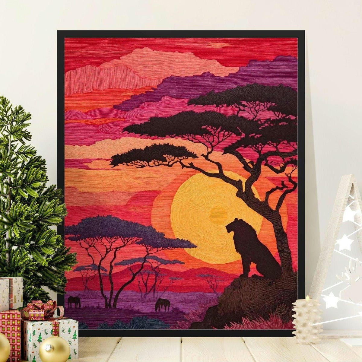 African Sunset Posters, Lion Art, Wildlife Wall Decor, Savannah ...