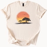 African Sunset Trees Natural Cotton Tshirt Savannah Graphic Tee ...