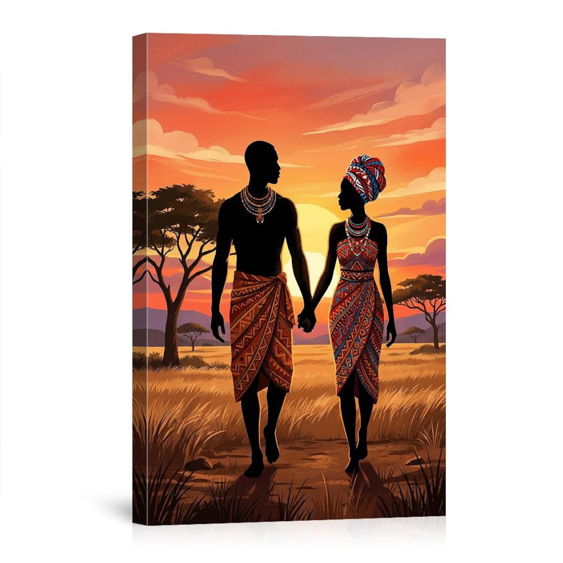 African Sunset Tribal Couple Afrocentric Serene Safari Landscape ...