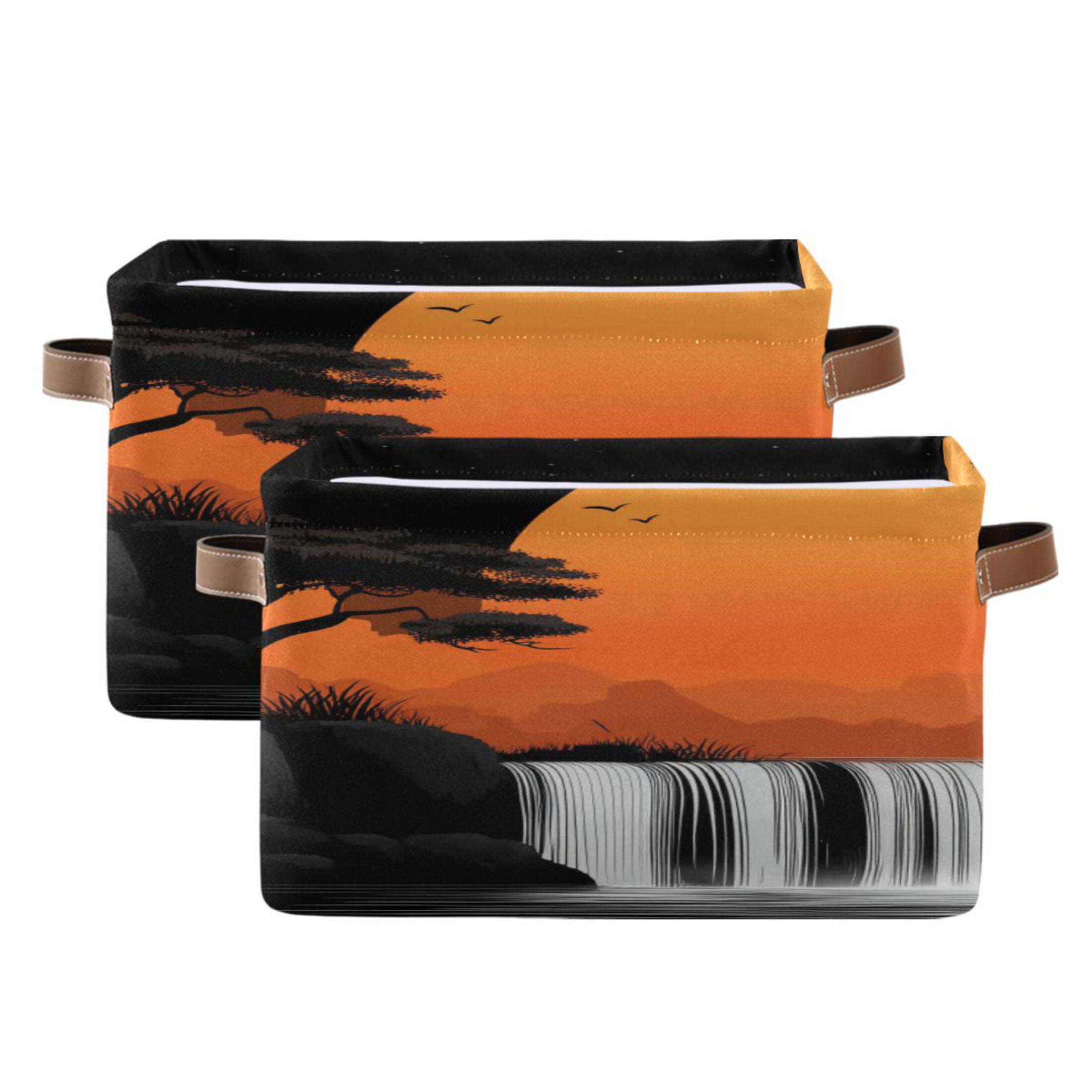 African Sunset with Waterfall Storage Bins with Handle Fabric Organizer ...