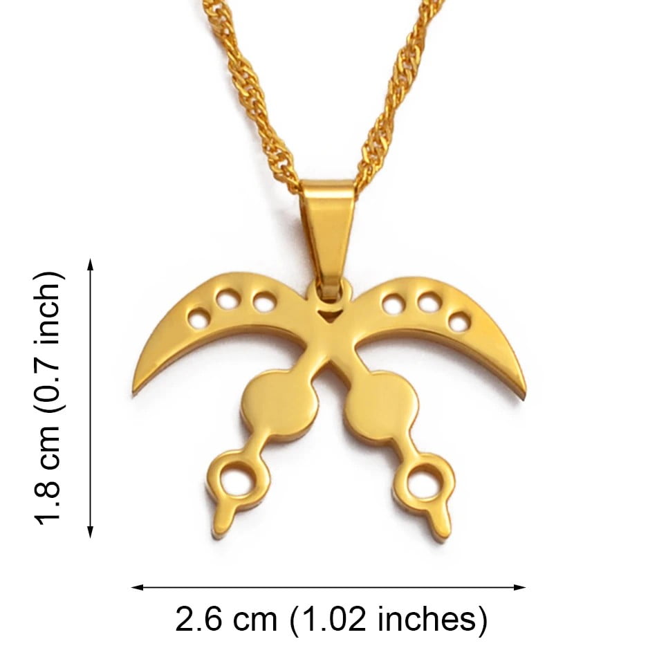 African Symbol 14K Gold Necklaces Akofena Dwennimmen Adinkra Sankofa ...