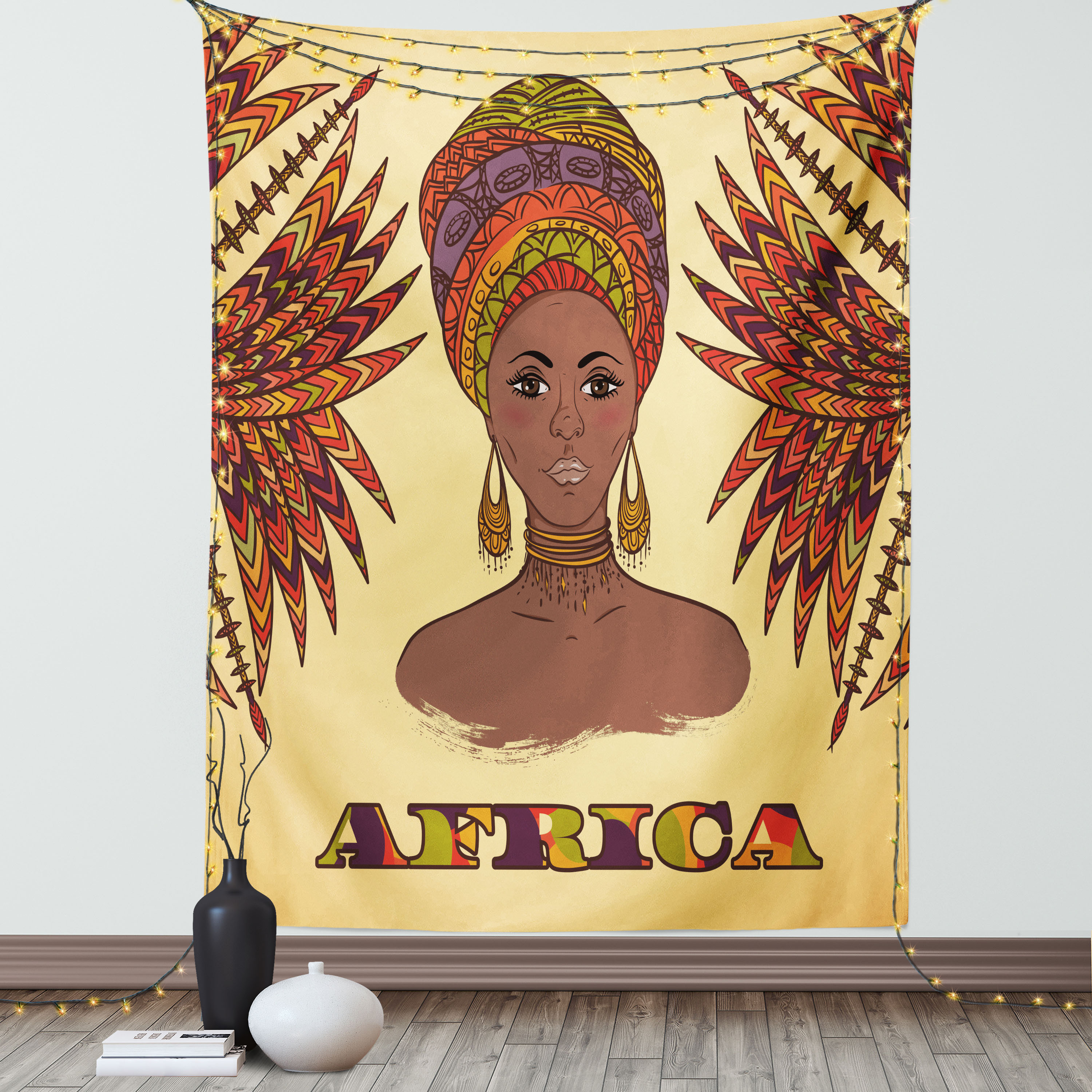 African Tapestry, Ethnic Woman in Traditional Turban and Palms Cultural ...