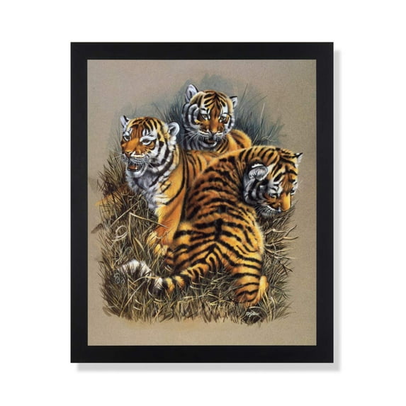 African Tiger Cat Cubs Kids Rooms Animal Wildlife Picture Black Framed ...