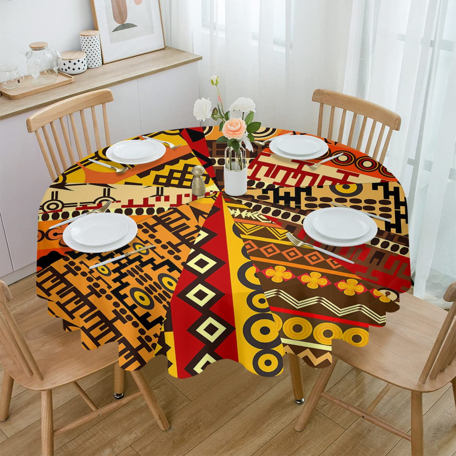 African Traditional Ethnic Style Round Tablecloths for Dining Table ...