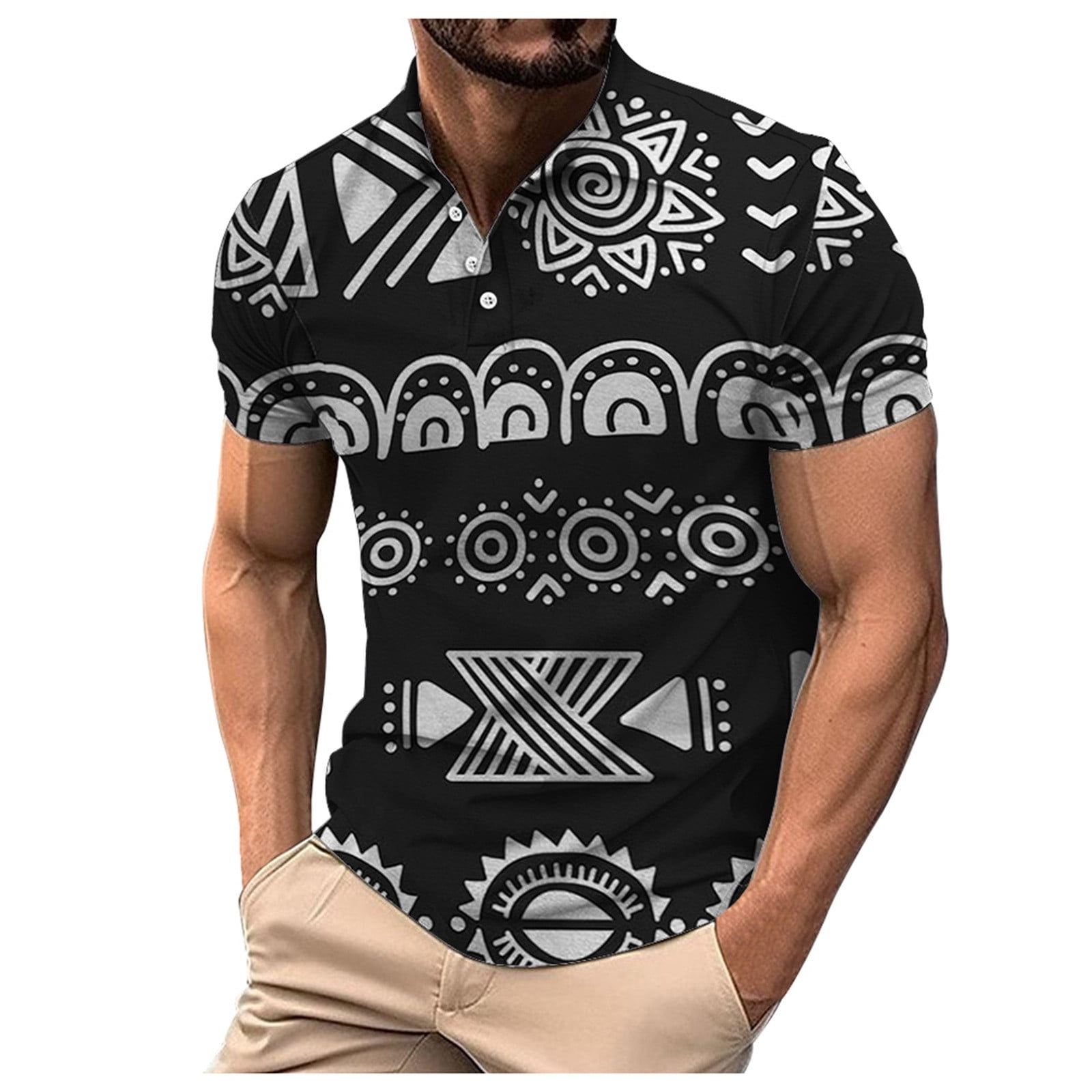 African Traditional Pattern Print Shirt Casual Short Sleeve Shirts ...