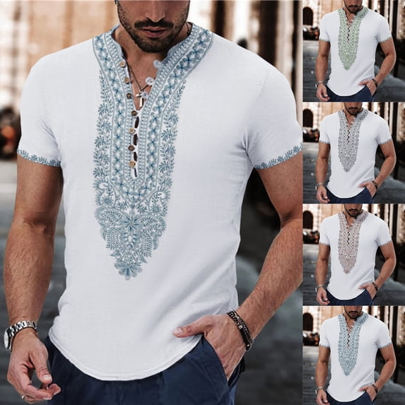 African Traditional T Shirts for Men Dashiki Print Tshirt Short Sleeve ...