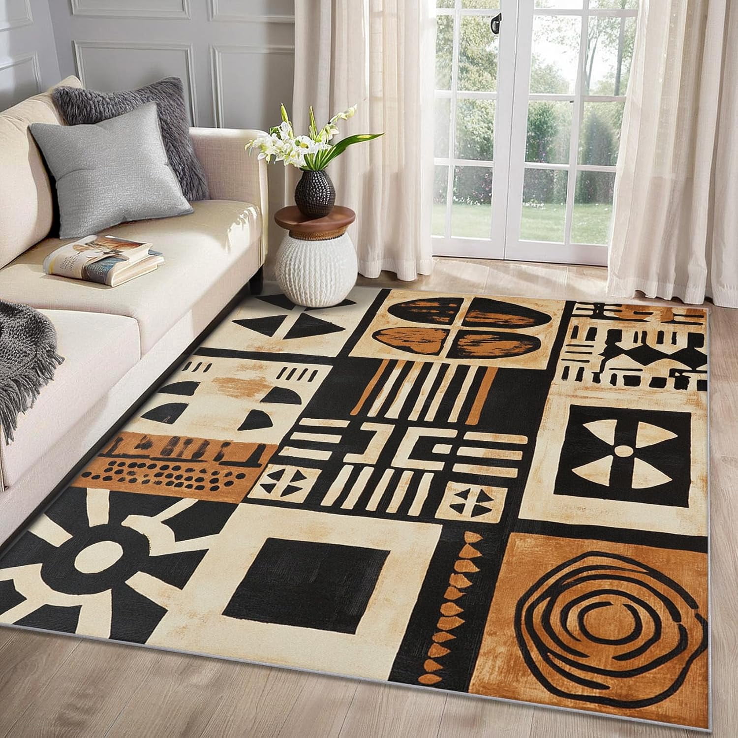 African Tribal Area Rug,Washable Non Slip Soft, Rustic Ethnic Geometric ...