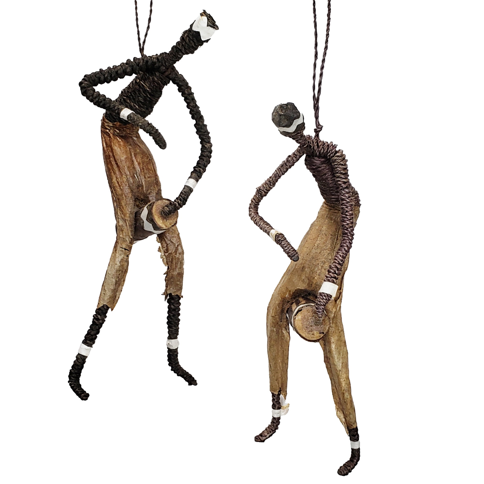 African Tribal Drummer Dressed in Banana Fiber with Drum Colored Twine ...