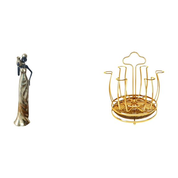 African Tribal Lady Statue Coffee Cup Rack Rotatable Iron Stand ...