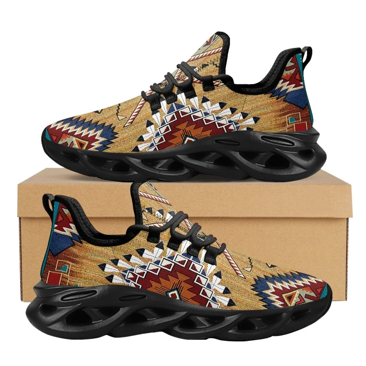 African Tribal Pattern Ladies Mesh Swing Sneakers Comfort Lace up ...