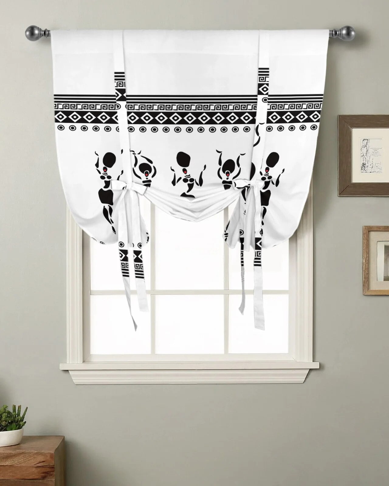 African Tribe Pattern Ethnic Women Kitchen Short Window Curtain Modern ...