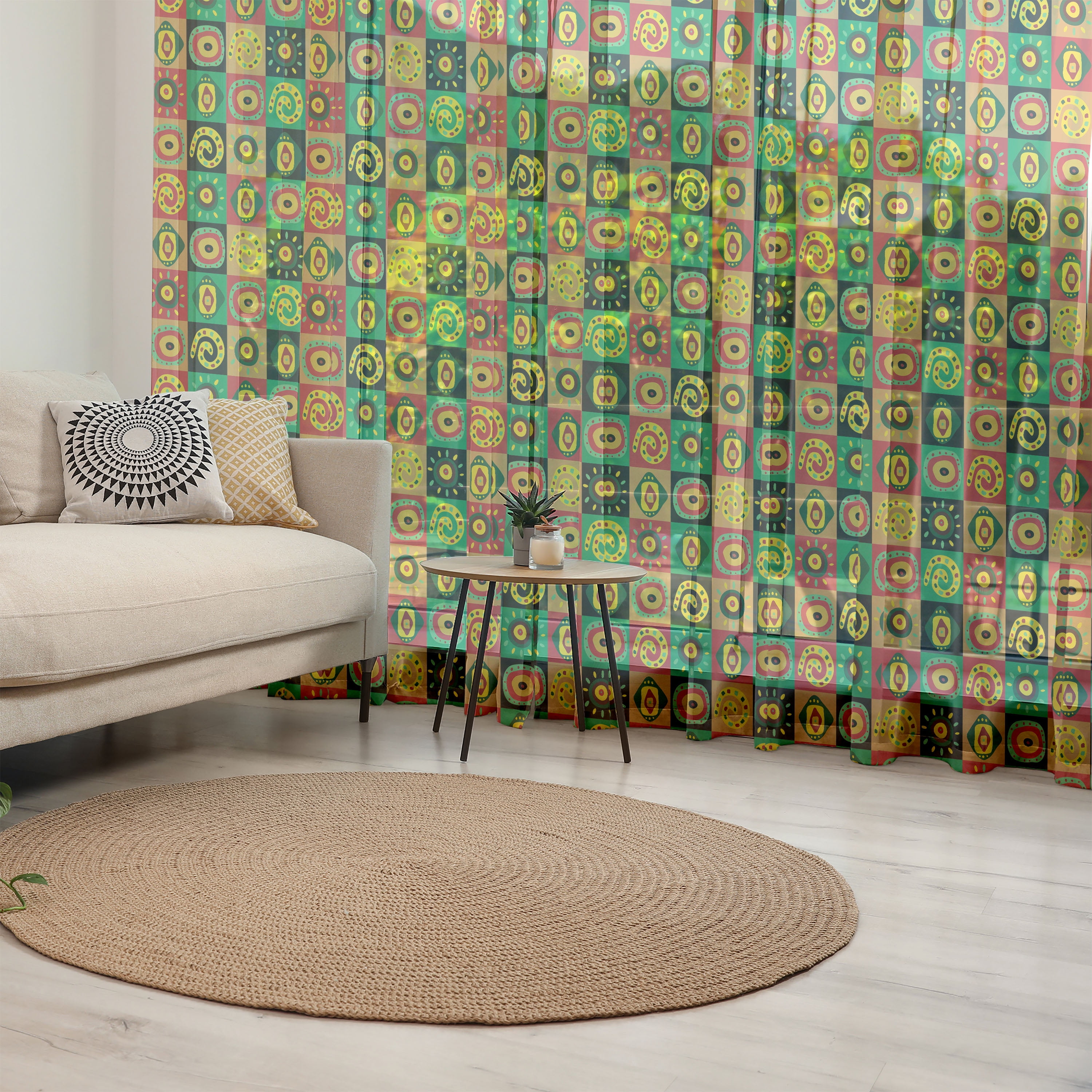 African Tulle Curtains with Rod Pocket, Abstract Design with Trippy ...