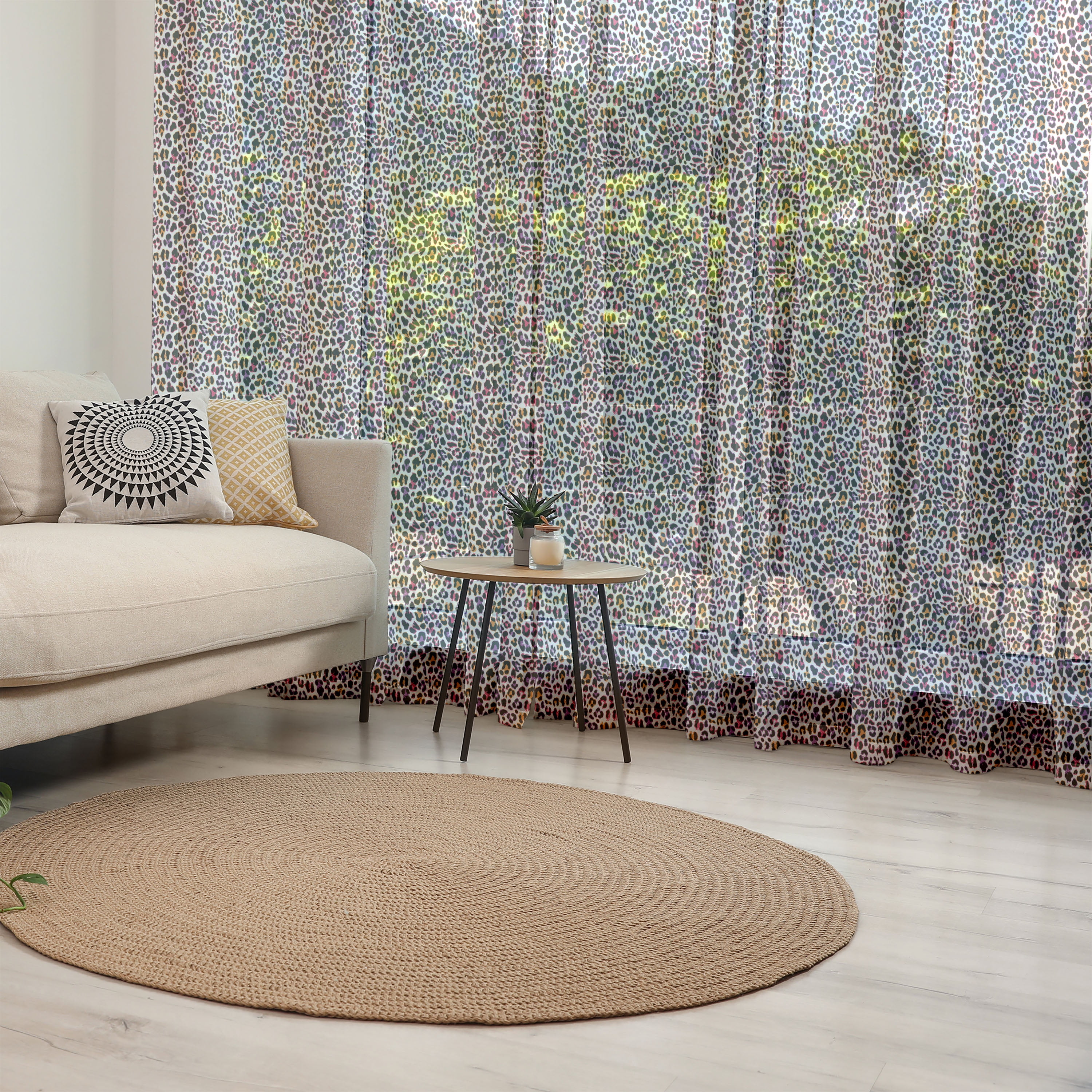 African Tulle Curtains with Rod Pocket, Leopard Skin Motif with ...