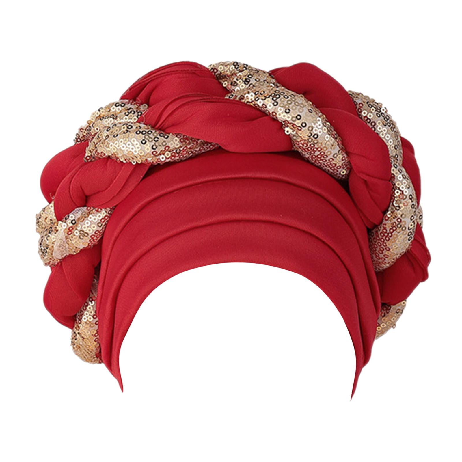 African Turban for Womens, Head Wrap Headscarf Sequin Braid Hair Cover ...