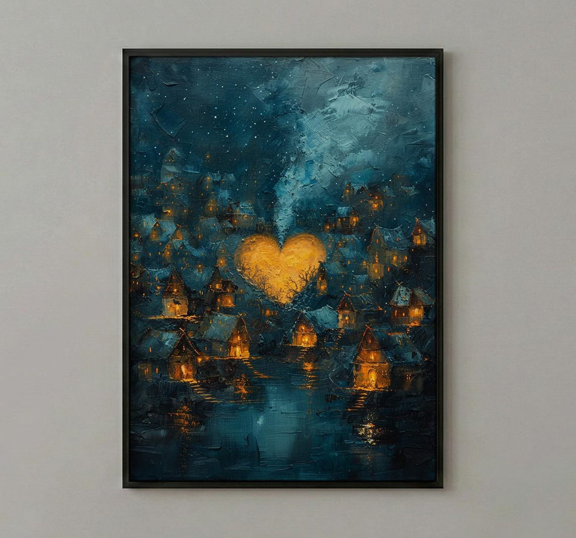 African Village Starry Night Hut Landscape Impasto Night Sky Cozy Home ...