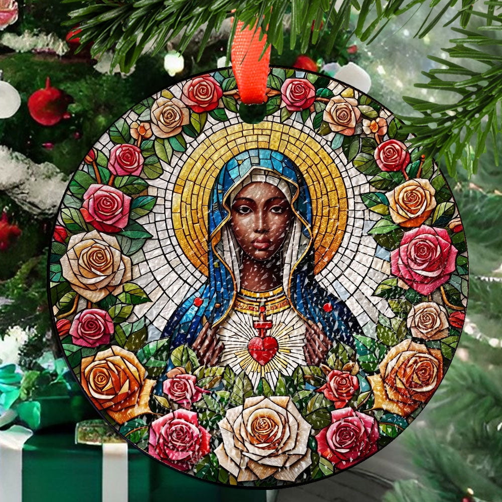 African Virgin Mary Religious GLASS Suncatcher Hanging, Jesus Christ ...
