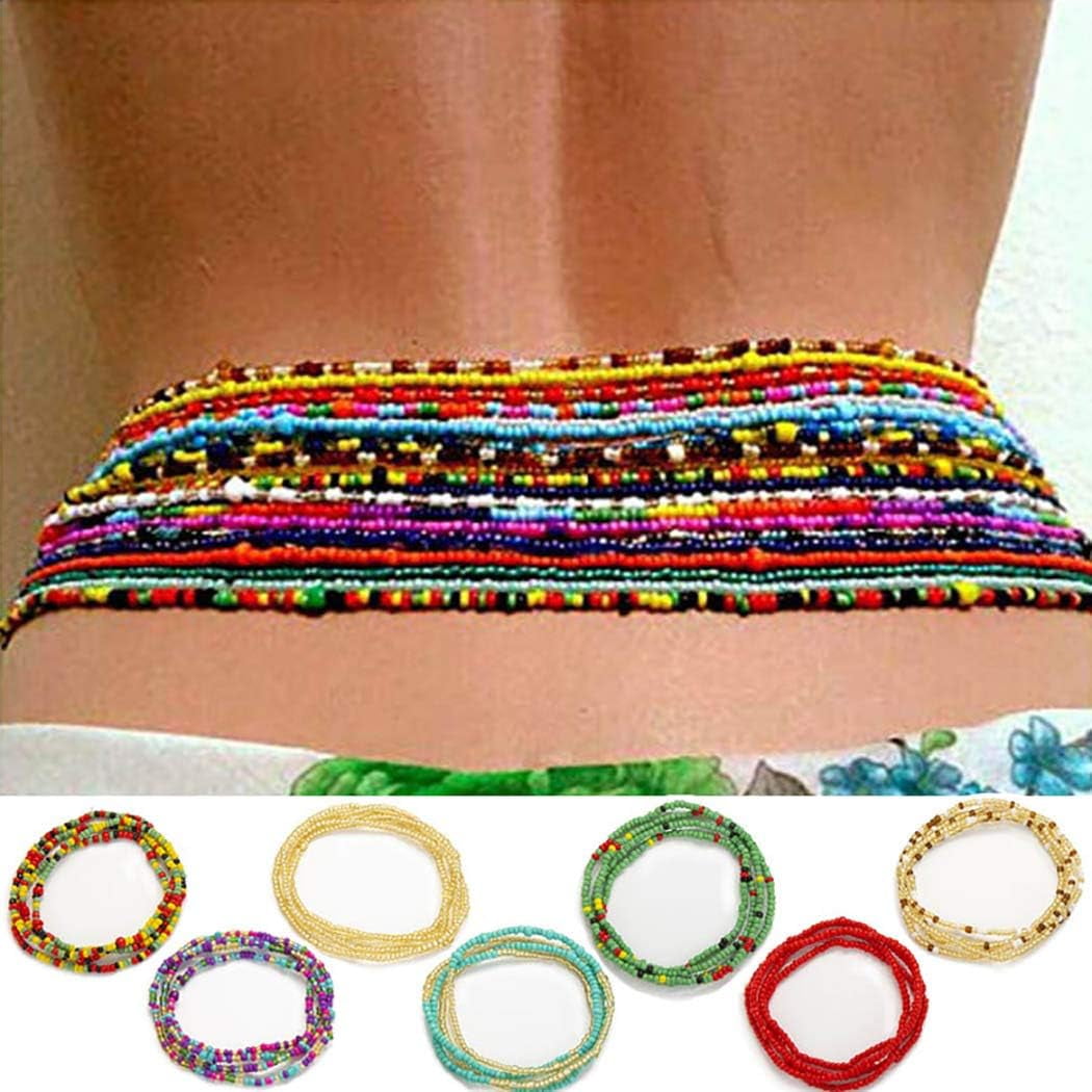 African Waist Beads Chain Layered Belly Body Chain Beach 7Pack Waist ...
