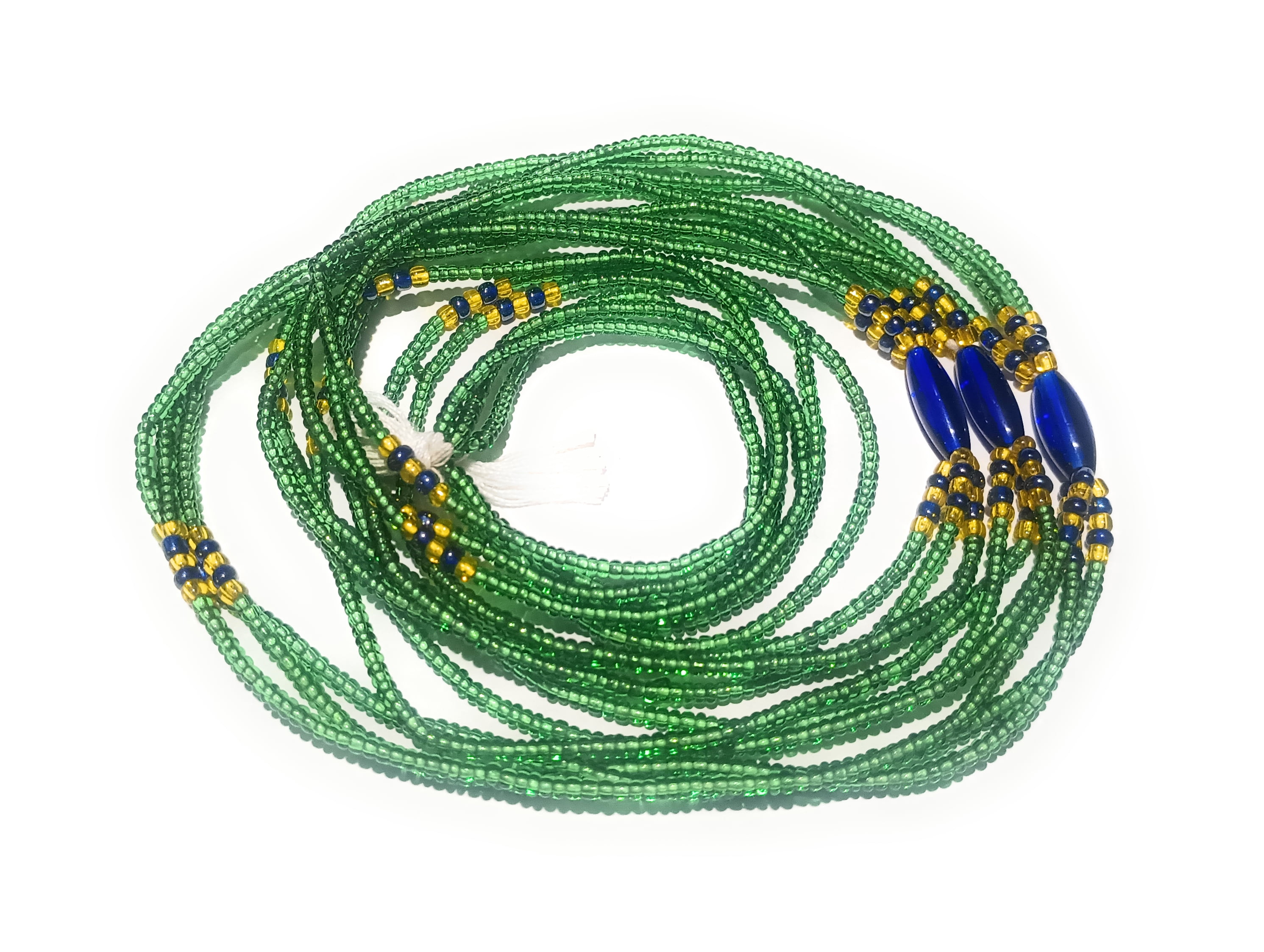 African Waist Beads Set, 3-in-1 Green Glass Belly Beads with Blue ...