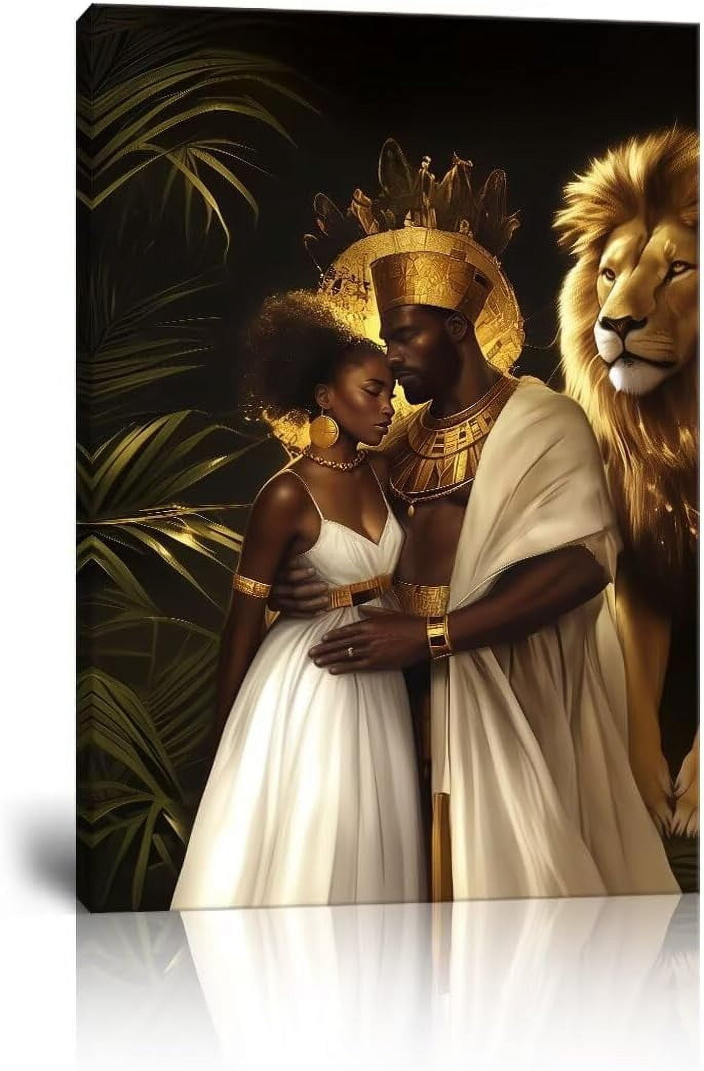 African Wall Decor King and Queen Wall Art for Black Couple Lovers Women Bedroom Decor Canvas ...