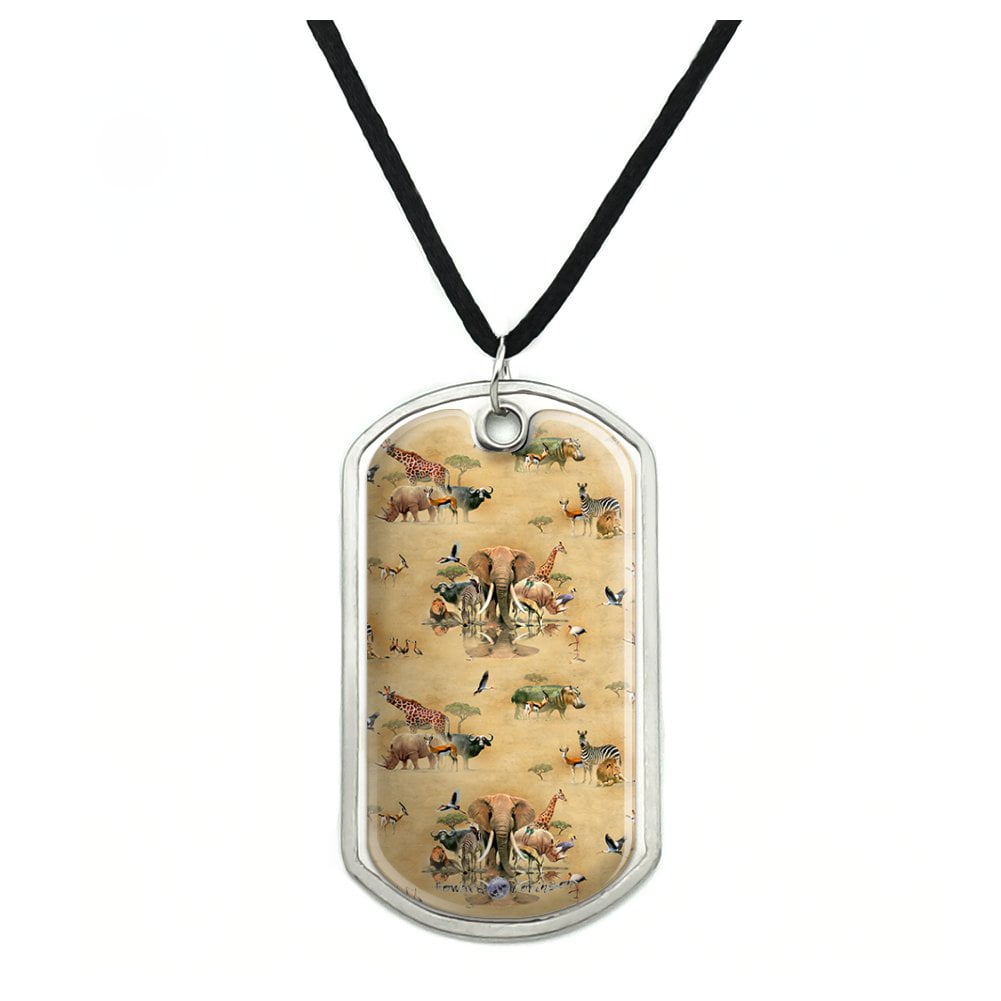 African Waterhole Animals Elephant Zebra Rhino Pattern Military Dog Tag ...