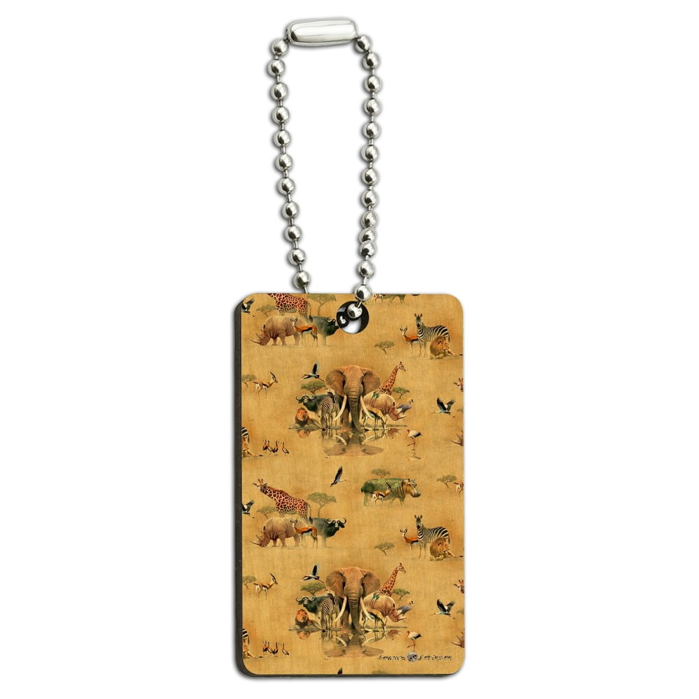 African Waterhole Animals Elephant Zebra Rhino Pattern Wood Wooden ...