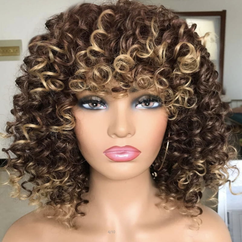African Wavelet Hair Peruvian Curly Human Hair Wig Adjustable Curly ...