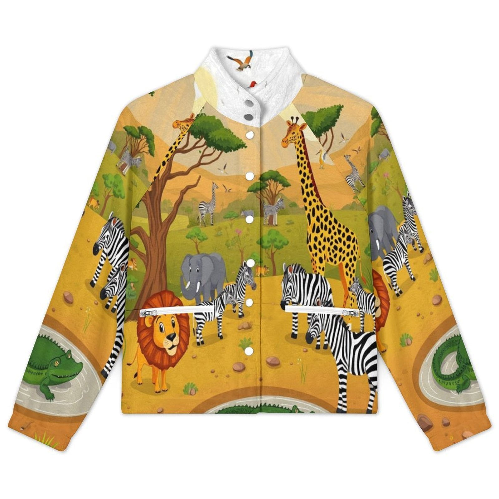 African Wildlife Scene Jacket Women's Stand Collar Warm Outwear Autumn ...