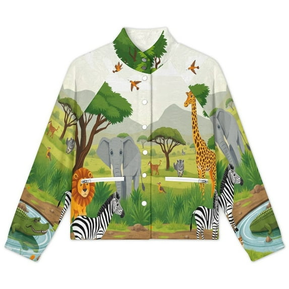 African Wildlife Scene Jacket Women's Stand Collar Warm Outwear Autumn ...