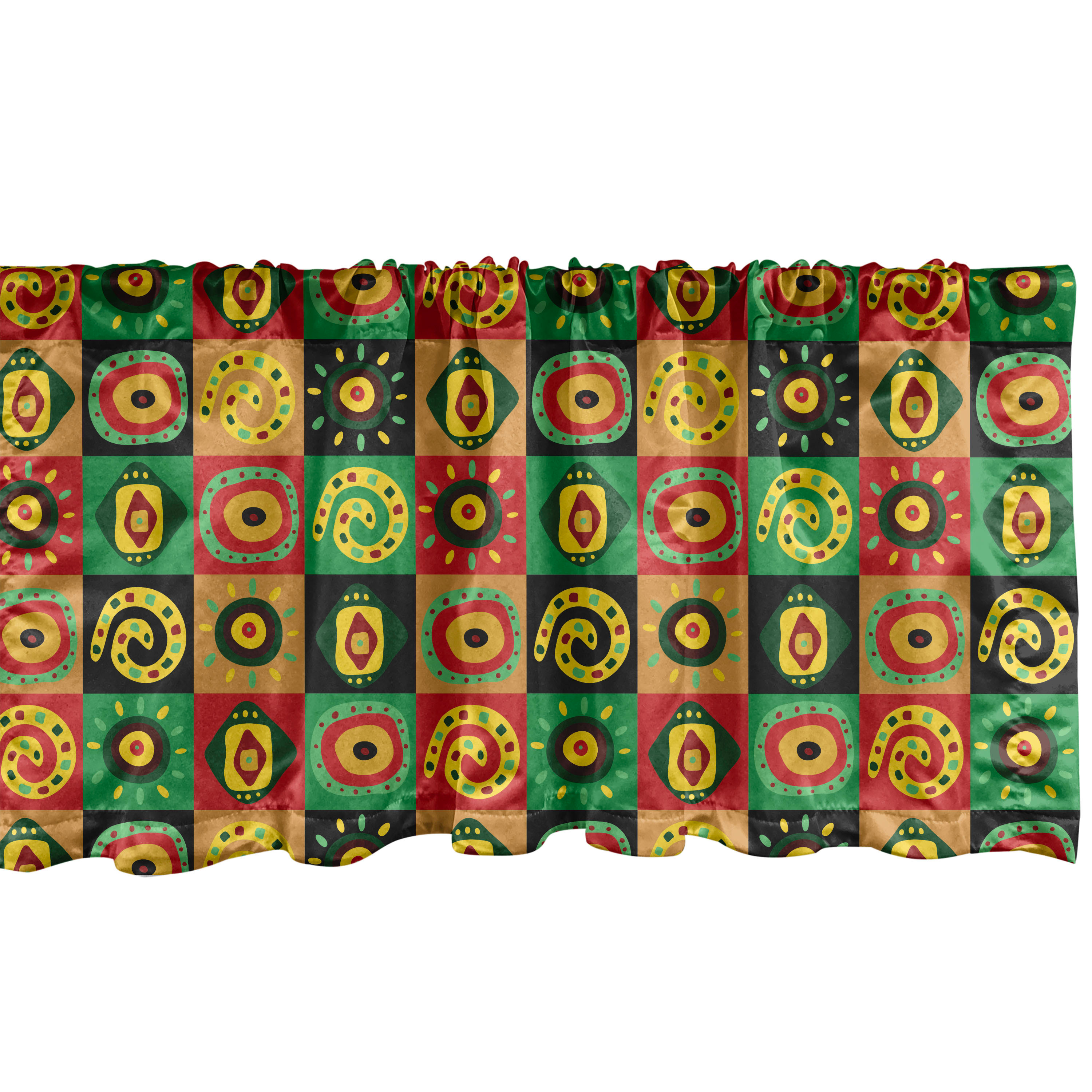 African Window Valance Pack of 2, Abstract Design with Trippy Shapes ...