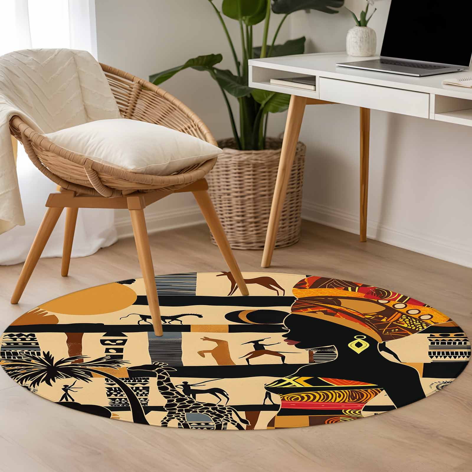 African Woman 3.3ft Round Rug for Bedroom Reading Corner, Giraffe ...