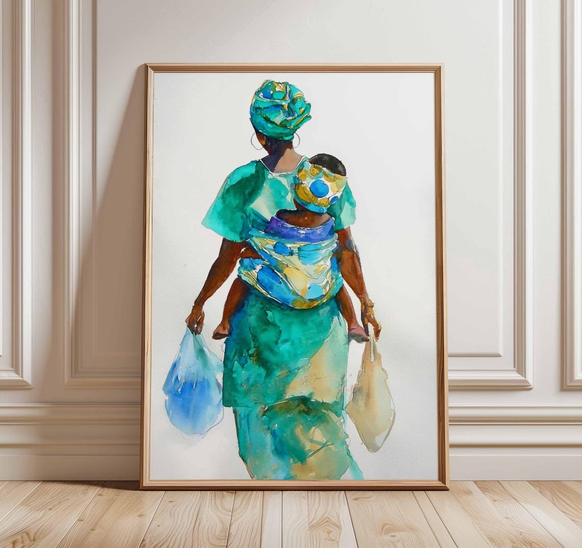 African Woman Art Mother and Child Poster Cultural Wall Art Vibrant ...