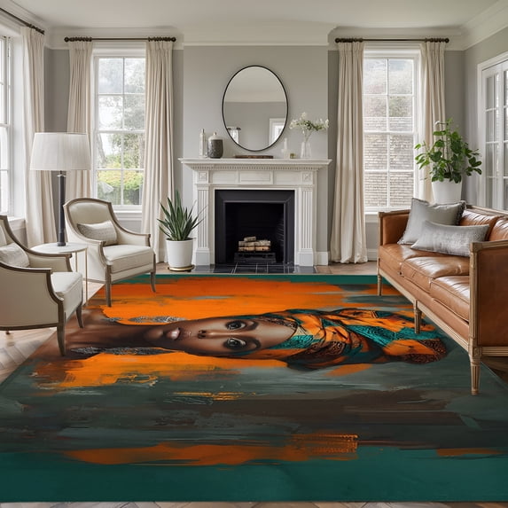 African Woman with Beauty Turban 6'x9' Rug for Dining Room Table and ...
