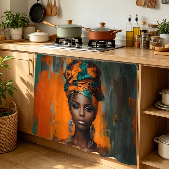 African Woman with Beauty Turban Cabinet Curtains for Kitchen 35"W x 35 ...