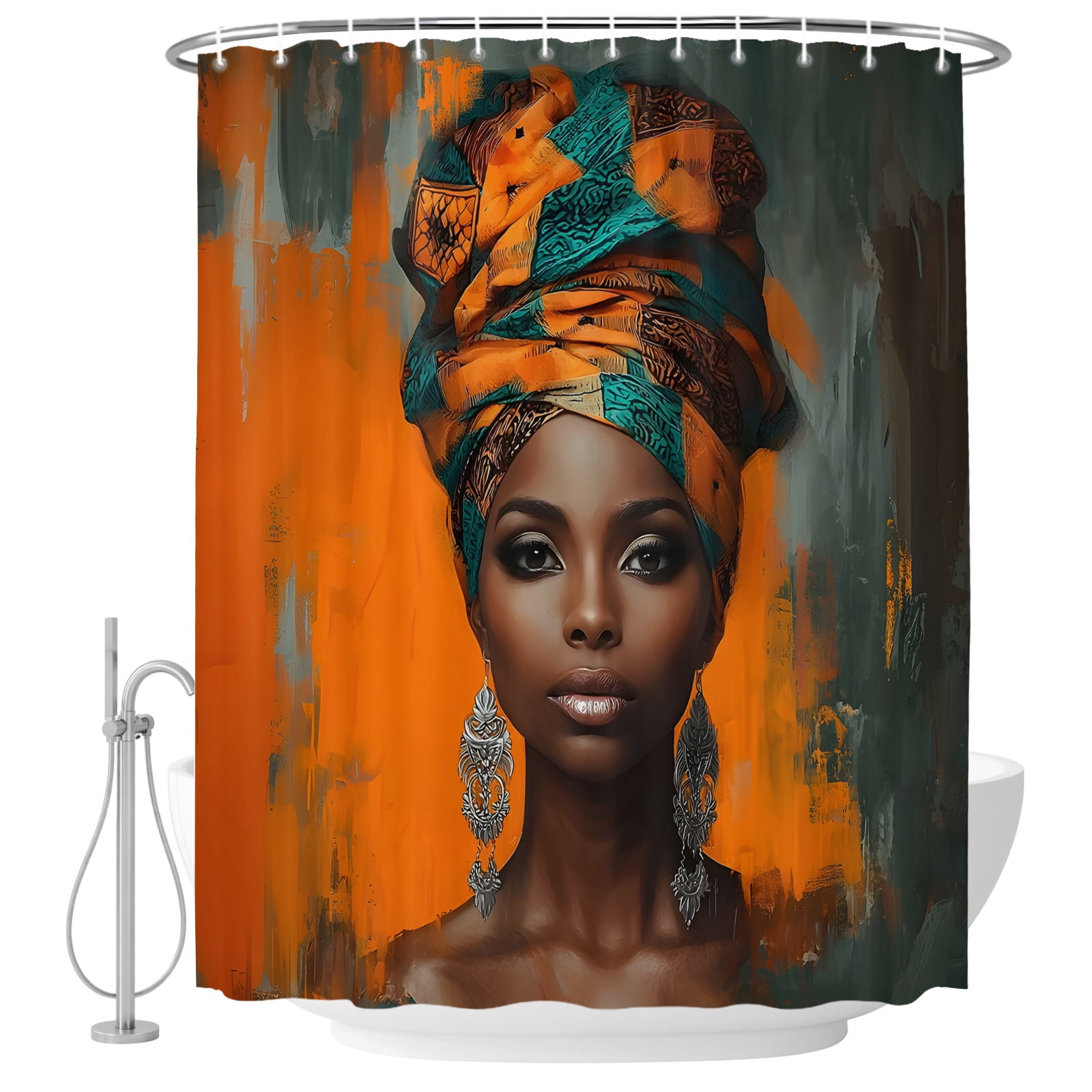 African Woman with Beauty Turban Shower Curtain Set with Hooks ...