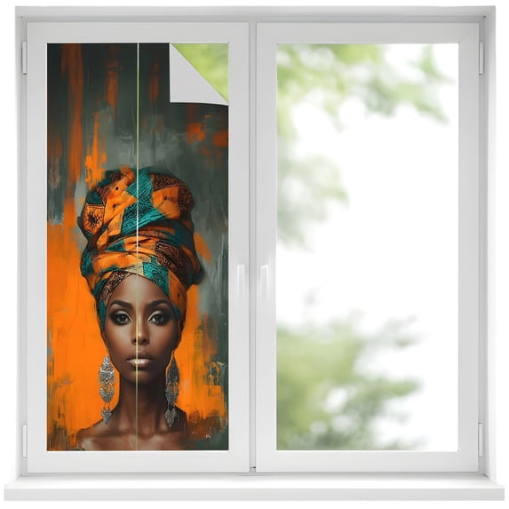 African Woman with Beauty Turban Window Privacy Film Portrait Orange ...
