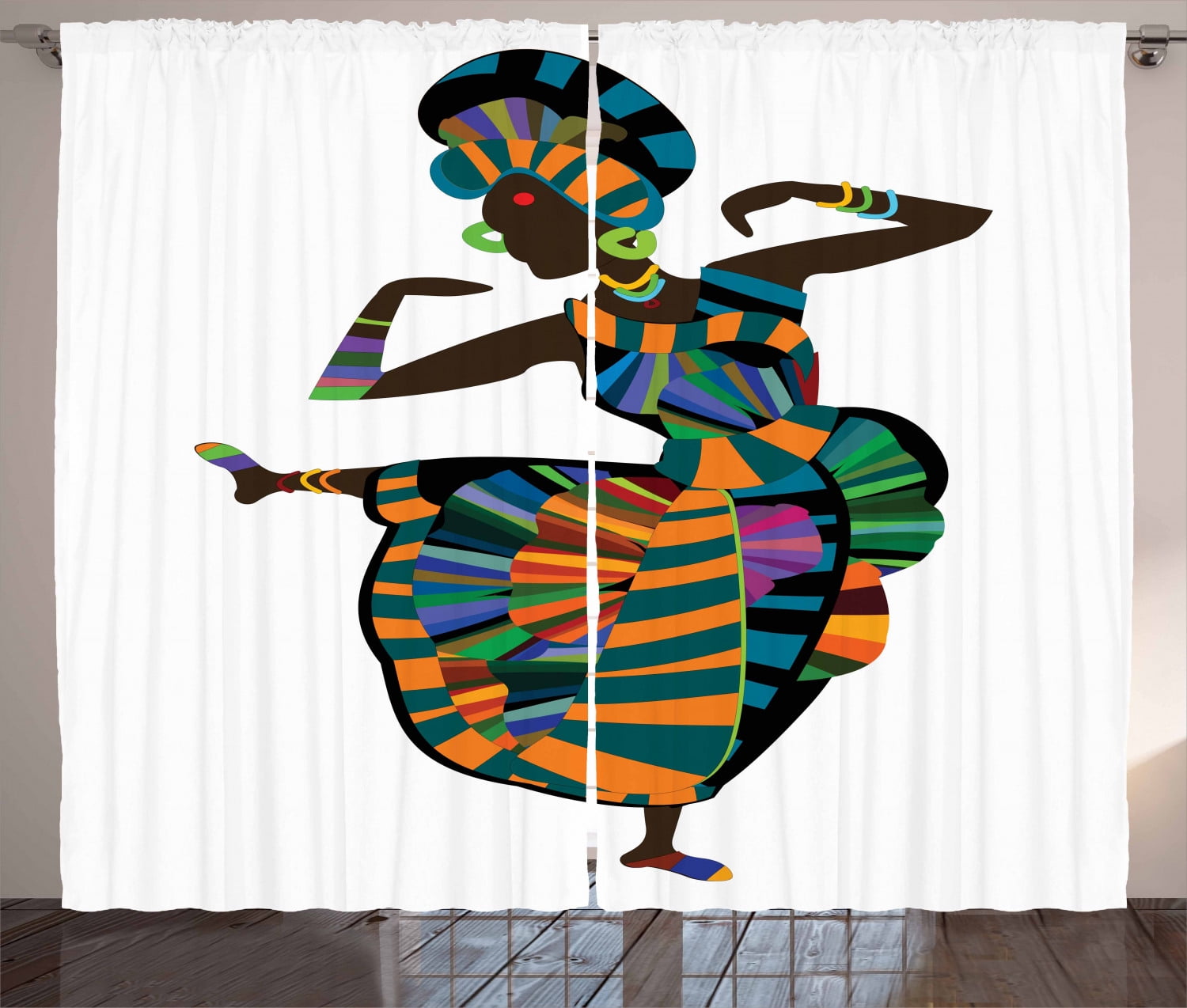 Ambesonne African Curtains 2 Panel Set, Dancing Lady Colorful Art, 108 ...