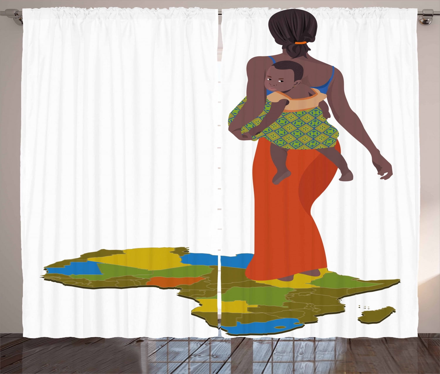 Ambesonne African Curtains 2 Panel Set, Mother Map, 108" x 63 ...