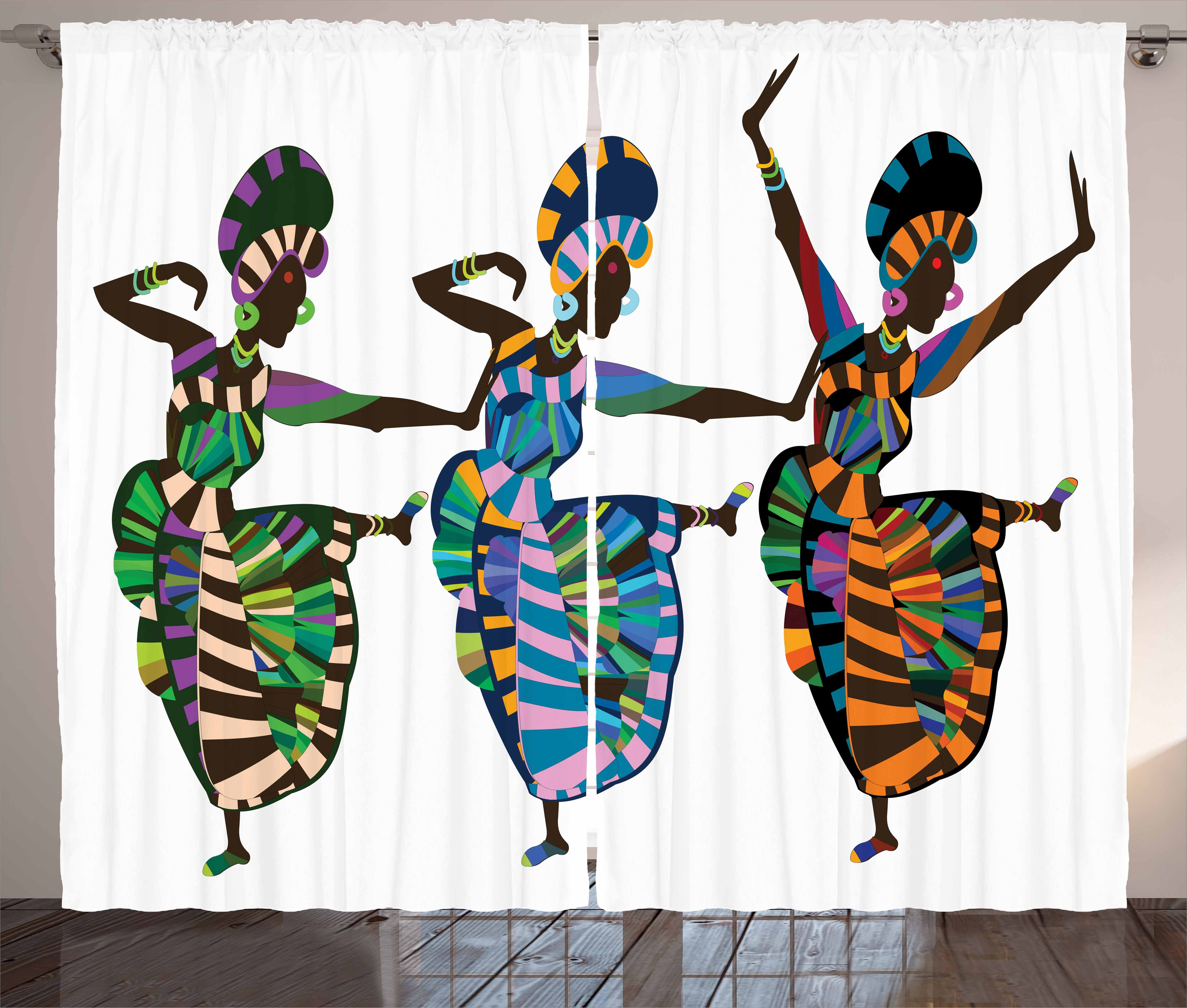 Ambesonne African Curtains 2 Panel Set, Dancers in Cultural Items, 108 ...