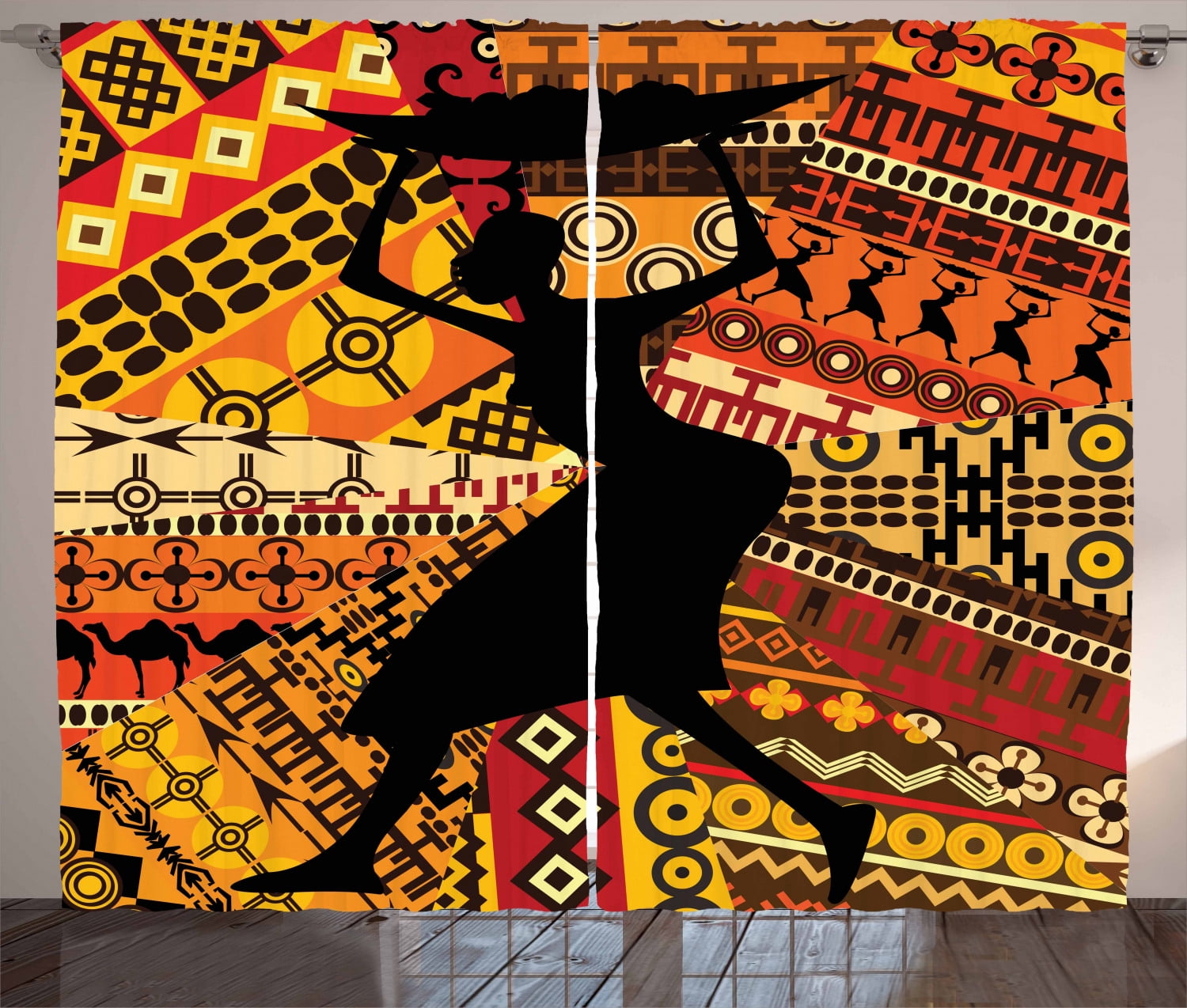 Ambesonne African Curtains 2 Panel Set, Folk Patterns, 108" x 63 ...
