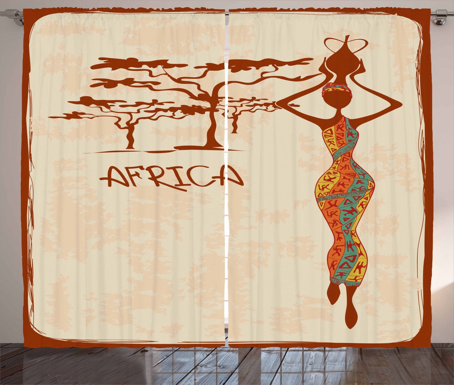 Ambesonne African Curtains 2 Panel Set, Slim Vintage Girl, 108" x 108 ...