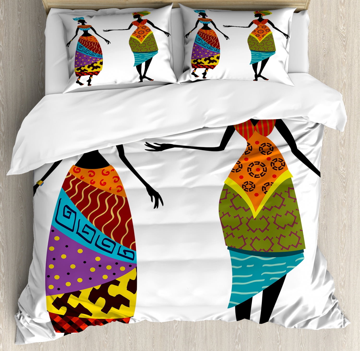 African Woman Duvet Cover Set Queen Size, Tribal Ladies in Traditional ...